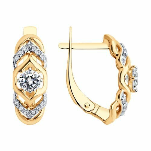 Серьги, серебро, 925 проба, золочение, фианит