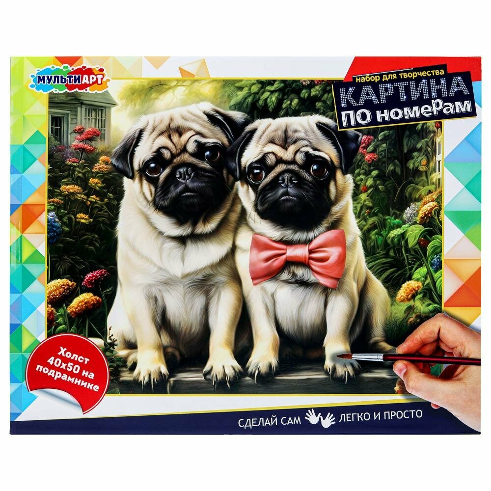 Холст по номерам 40х50 см. Мопсы MultiArt CANV40X50-115977