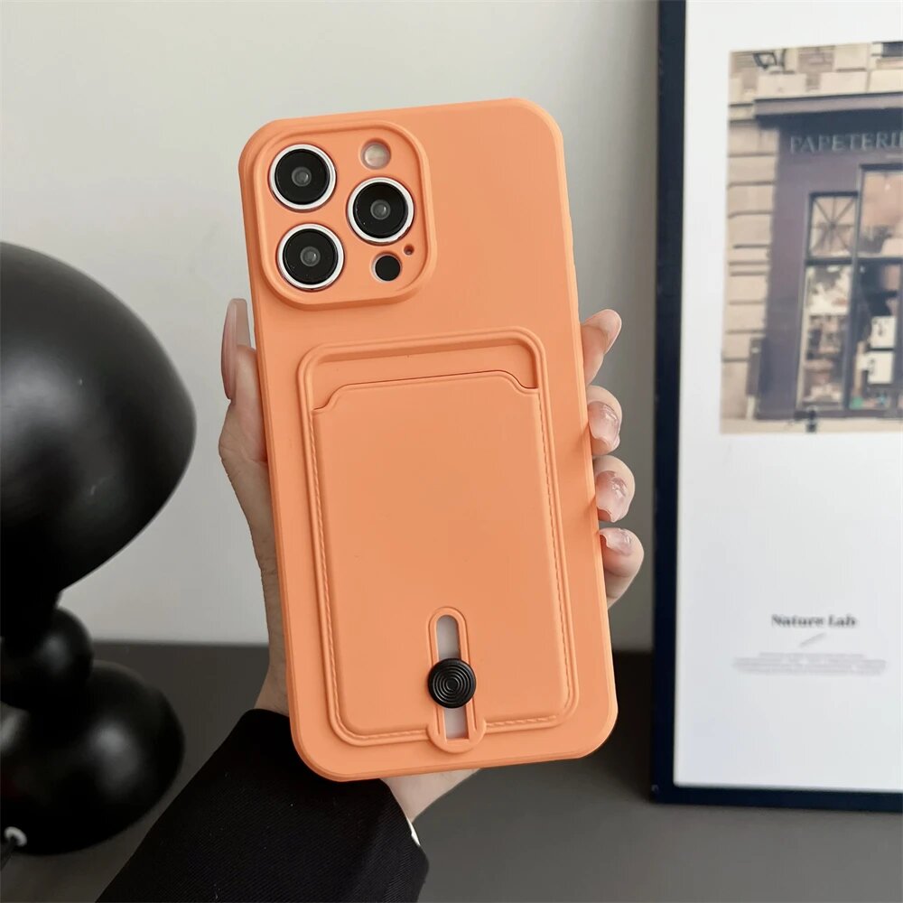 Чехол для iPhone 13 Mini оранжевый с держателем для карт