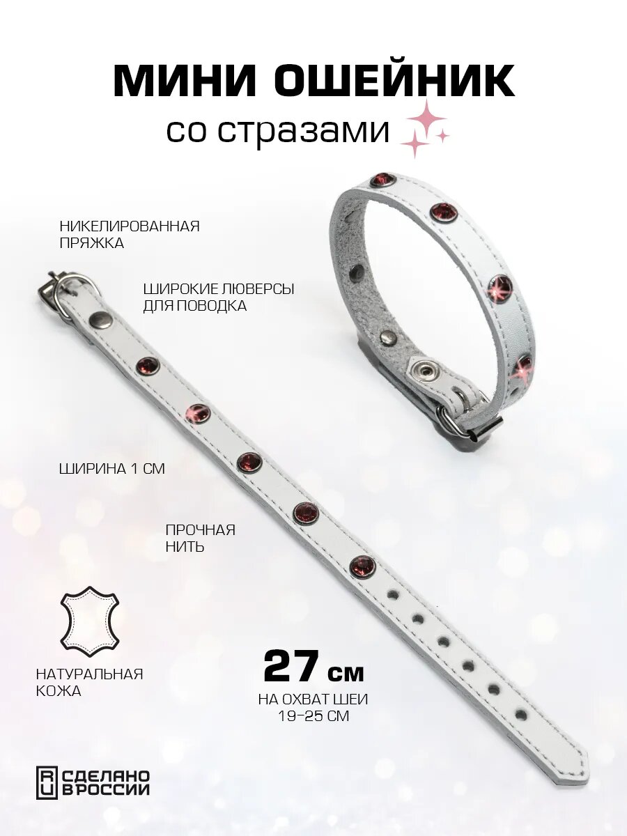 Ошейник кожаный со стразами для кошек, собак мелких пород и щенков