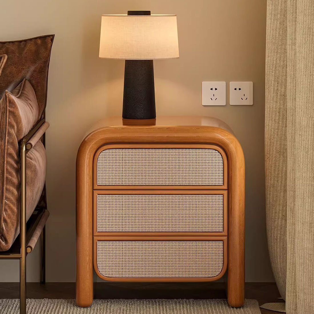 Прикроватная тумбочка в японском стиле Retro Rattan (бук)