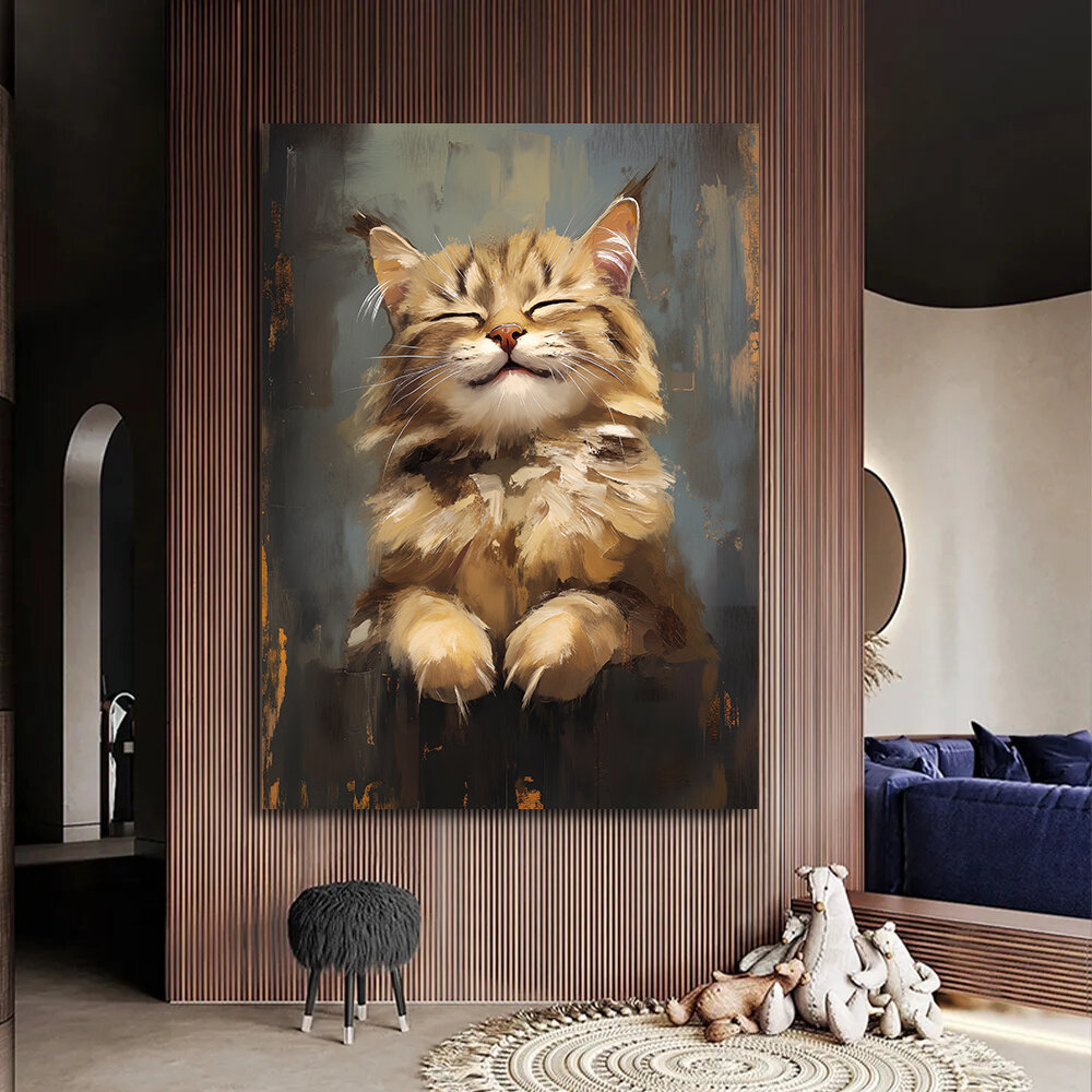 Счастливый КОТ / Дзен, прикольные картины для интерьера с животными, 60х80 см.