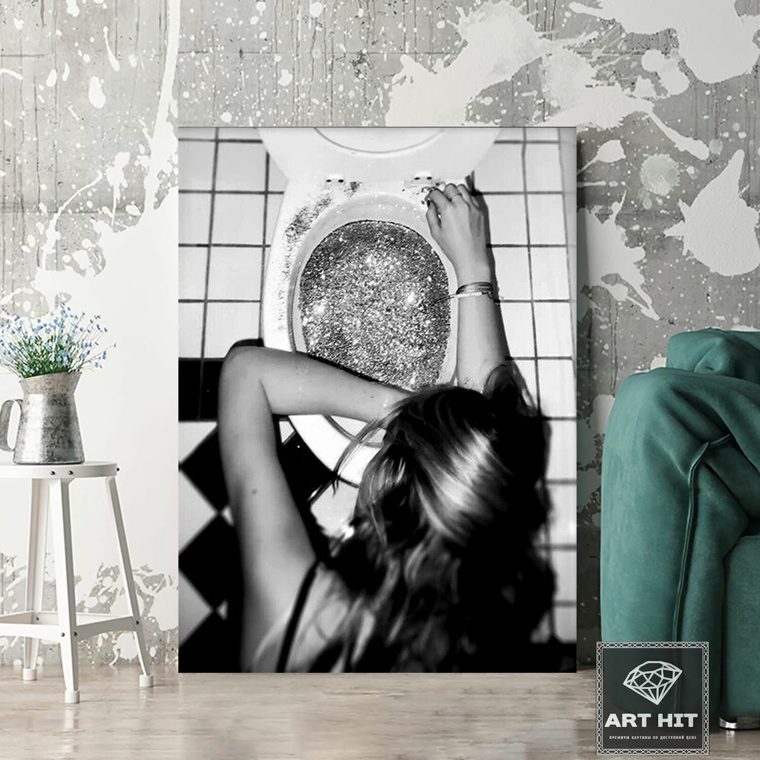 Картина в туалет девушка, ванную комнату, постер девушка, 40х60 см.