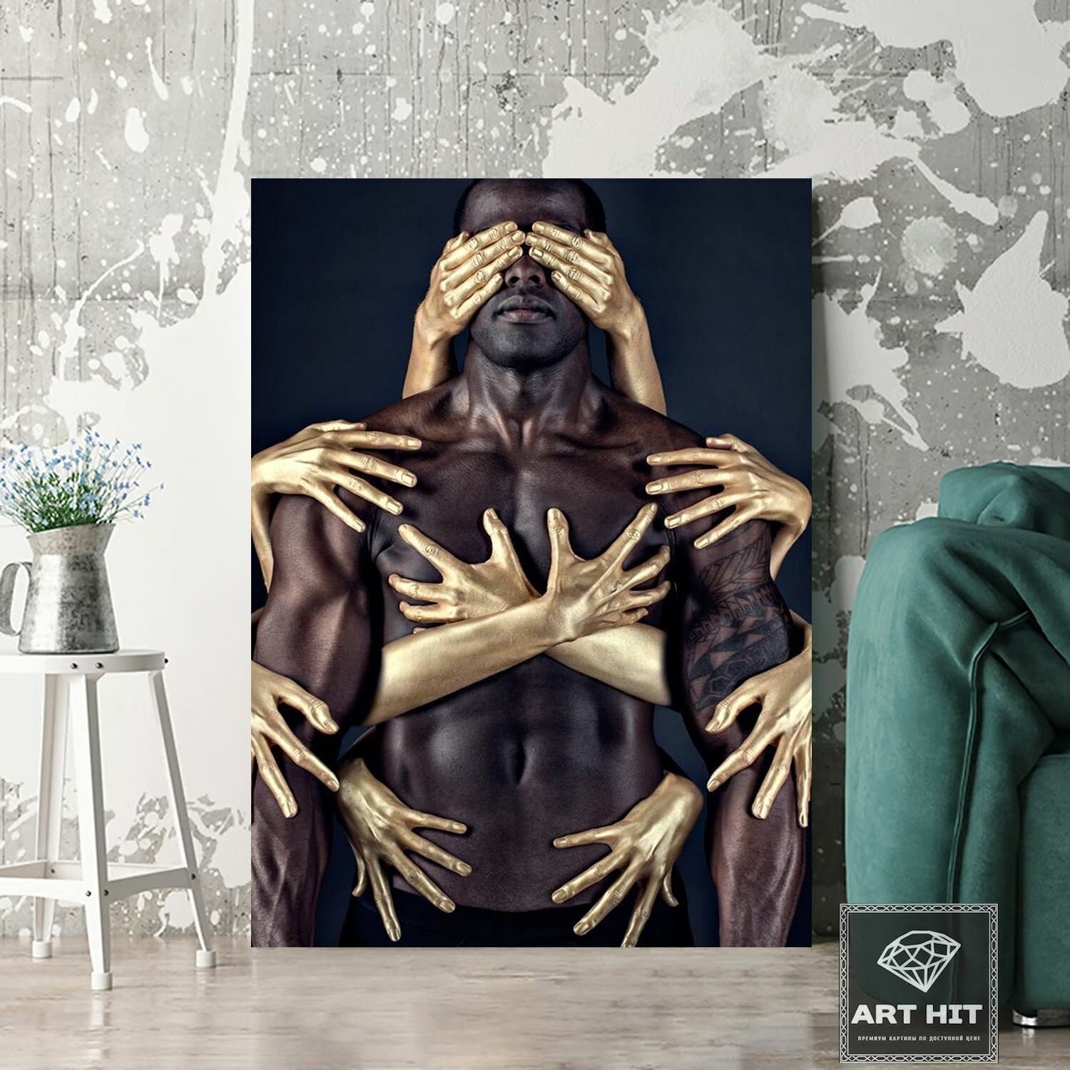 Картина, мужчина в объятии женских рук, 50х70 см.