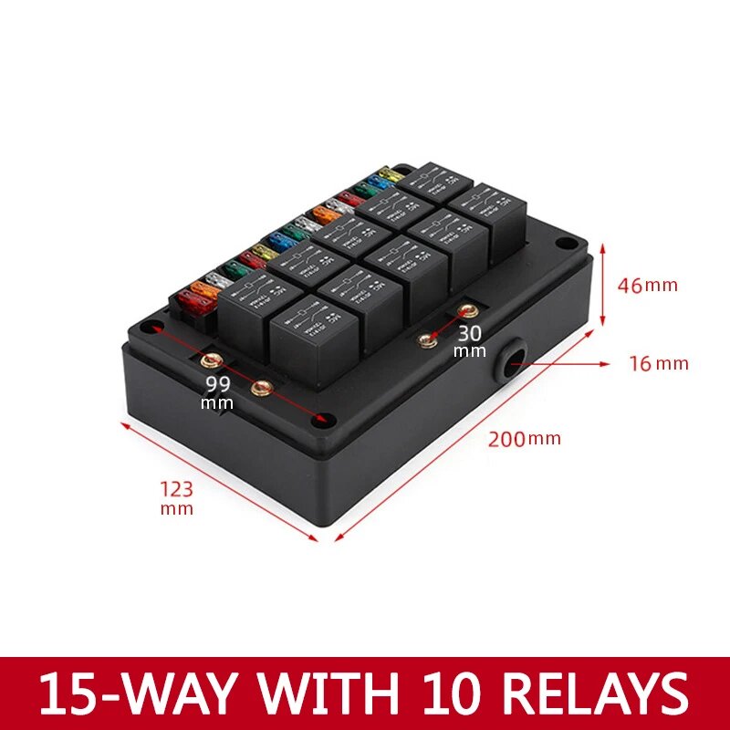 Автомобильный 6-контактный блок предохранителей с блоком релейного блока, 12-контактный 10-контактный 8-контактный модифицированный блок предохранителей для защиты цепи 15 Way with 10 relay