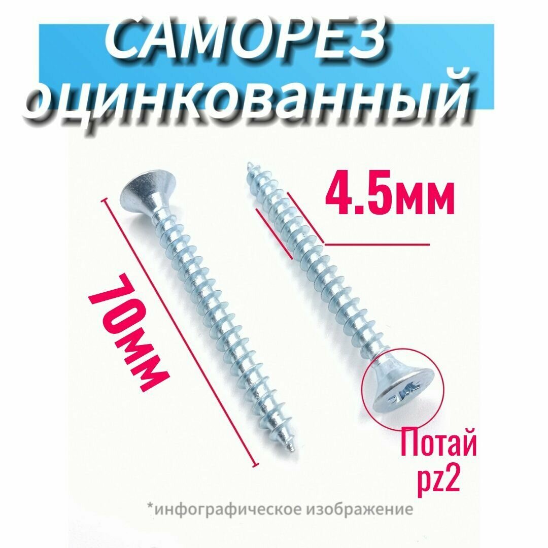 Саморезы по дереву 4,5х70 мм универсальные, белый цинк (200 шт.)