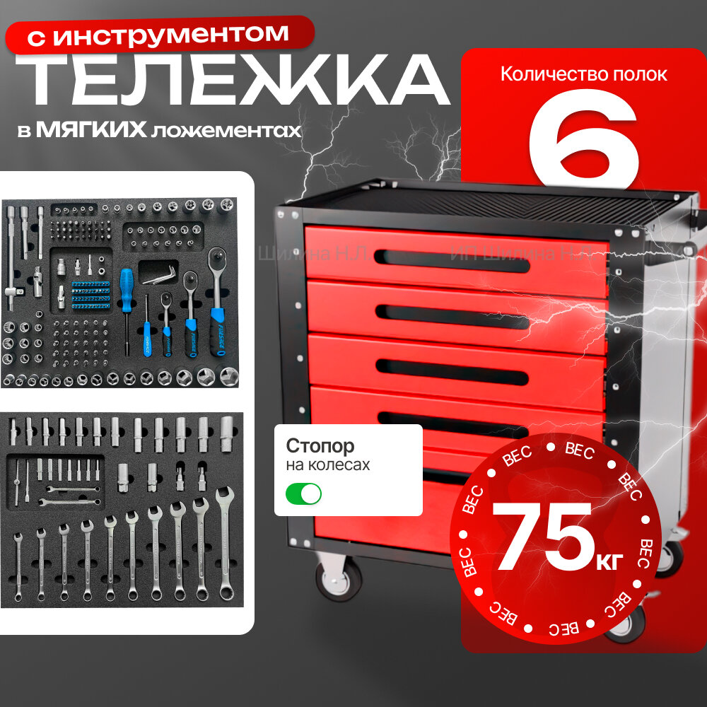 Тележка инструментальная с инструментом Forsage 216 пр. в мягких ложементах