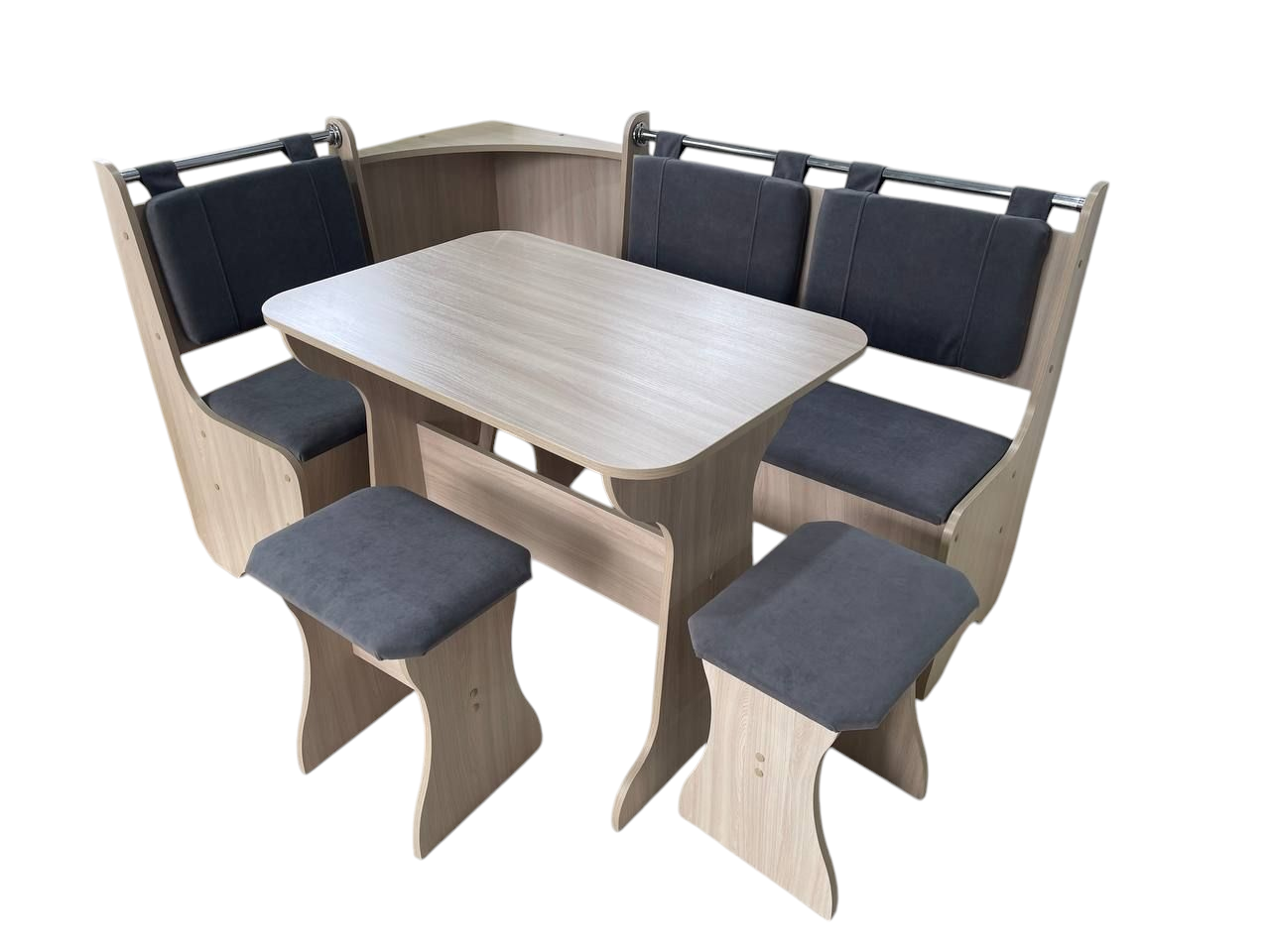 Кухонный уголок набор Стиль-40 с прямоугольным столом и табуретами, размер 103/153, яшслдсп/обивка велюр Т26 темно-серый