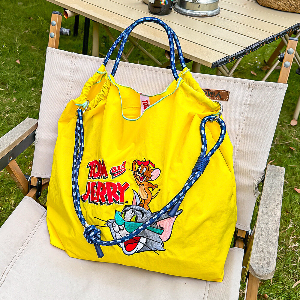 Кошка и мышь подлинные авторизованные вышитые сумки для торговых покупок для женщин мультфильм мода экологически чистая повседневная портативная дорожная сумка для плеча модность