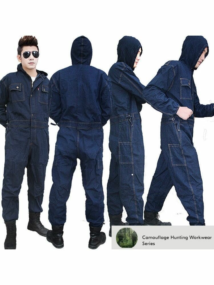 Цельный джинсовый комбинезон. Сварка авторемонта одежды. Пыленепроницаемый и дышащий. Цельные джинсовые костюмы для мужчин и женщин.