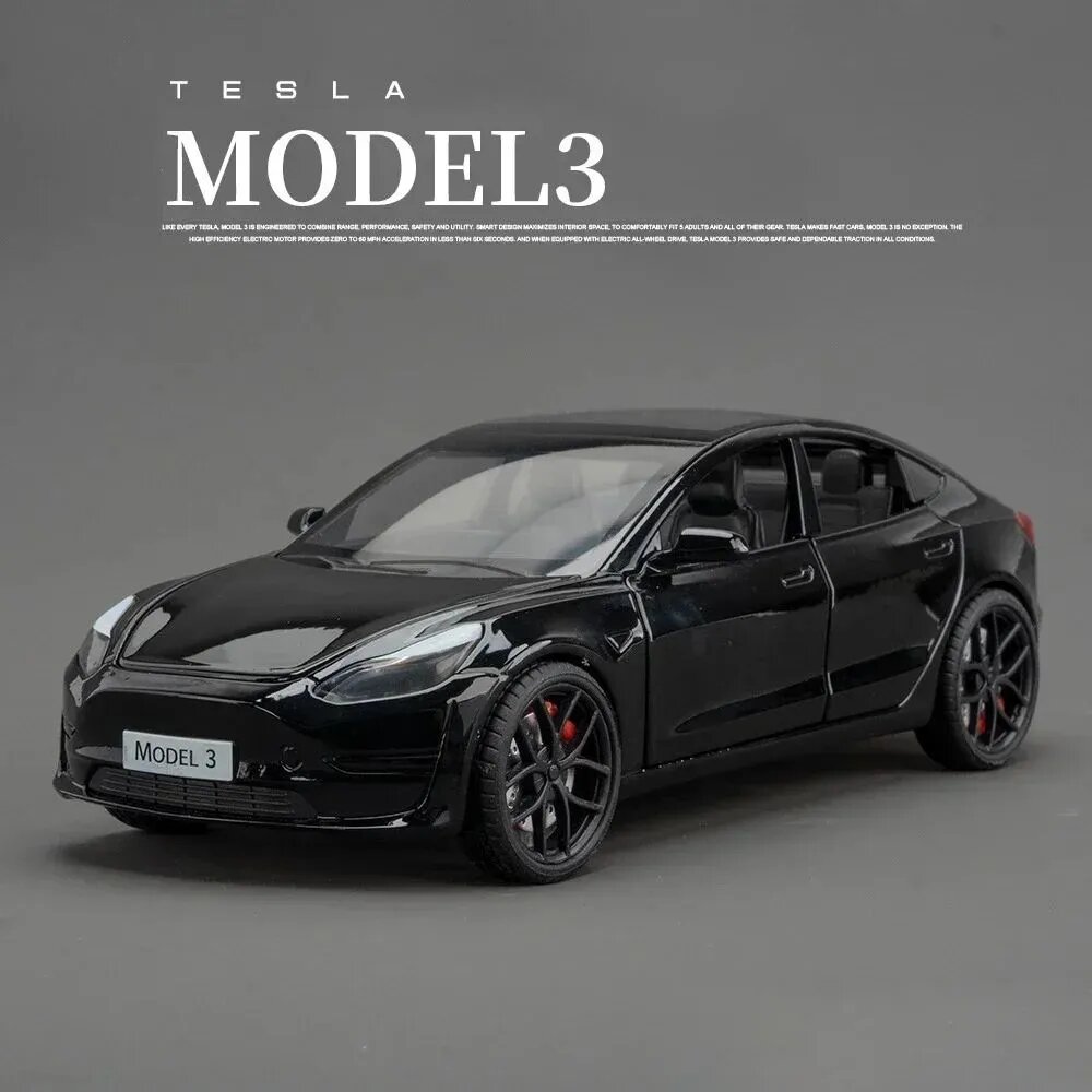 1:24 Tesla Model 3 Alloy Car Model Children Toy, Коллекционная модель машины для взрослых, Игрушечный автомобиль с звуковыми и световыми эффектами для детей