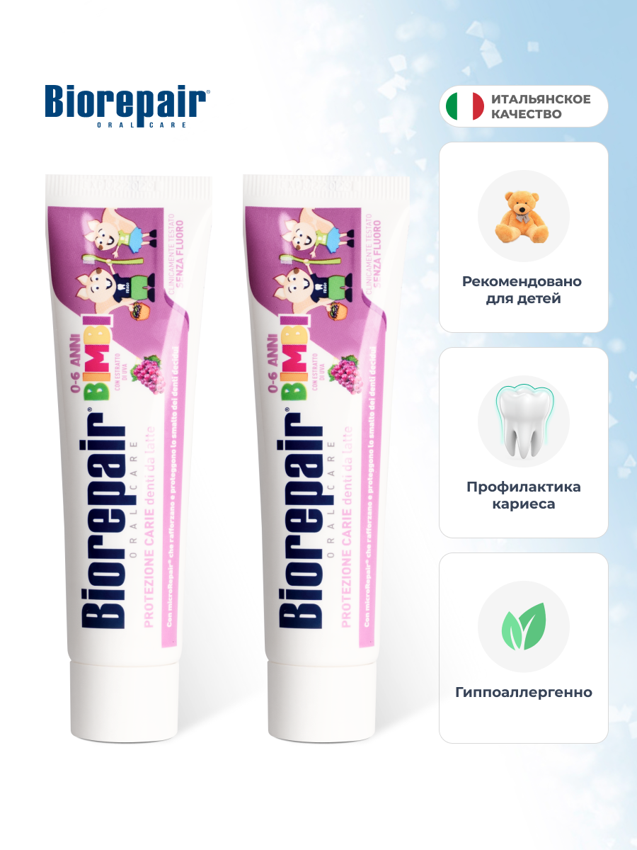 Зубная паста Biorepair Kids детская с экстрактом винограда, 50 мл, 2 шт