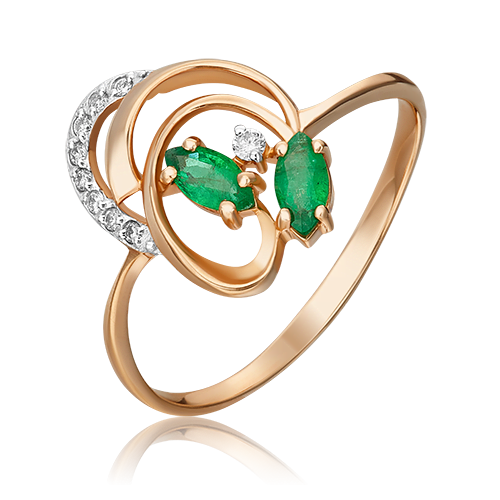 Кольцо, красное золото, 585 проба, бриллиант, изумруд