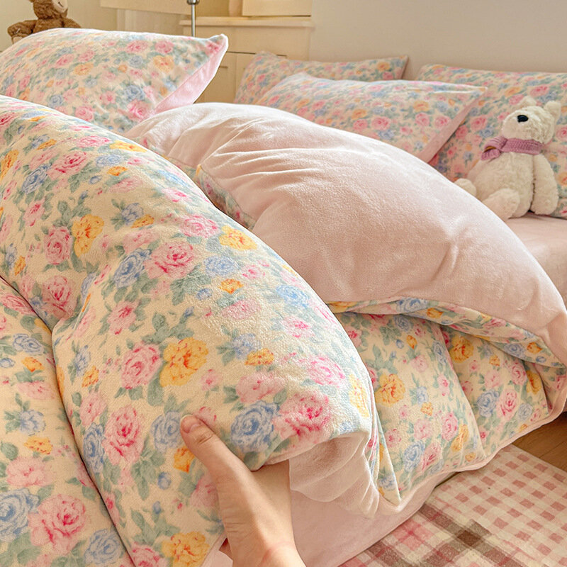 Комплект постельного белья из молочного флиса (4 предмета), простыни и пододеяльник из утолщенного кораллового флиса, зимний флисовый пододеяльник из трех предметов,200*230cm