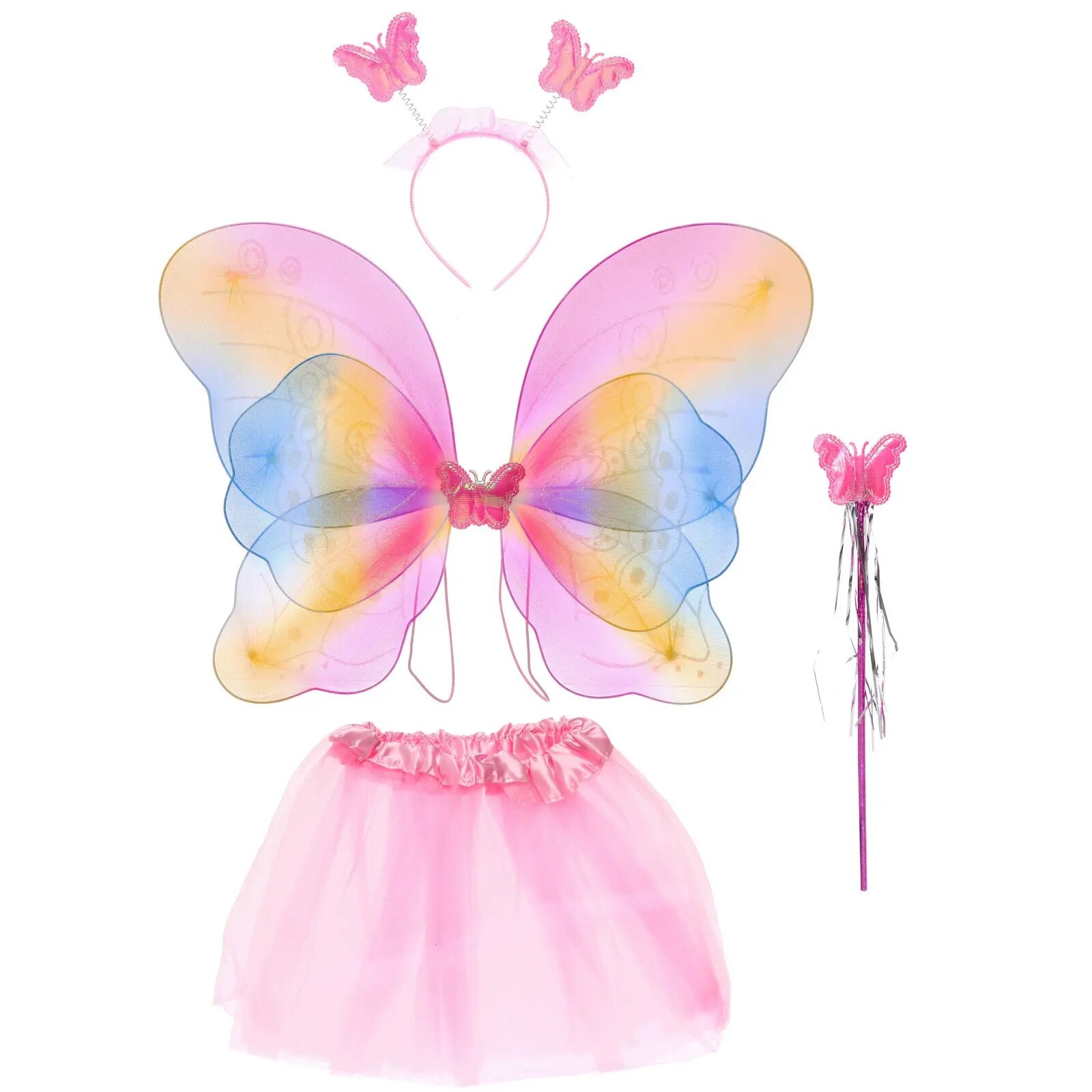 Карнавальный костюм «Волшебная сказка», юбка, крылья, палочка, ободок, розовый