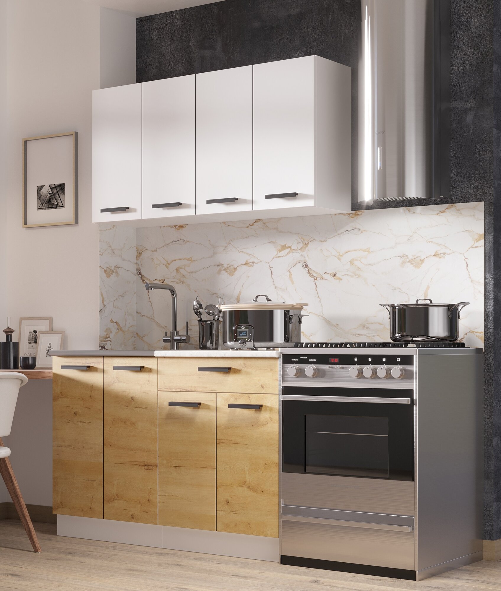 Кухня Хозяюшка 1,2м (столешница в к-те Калаката), Белый/Дуб вотан