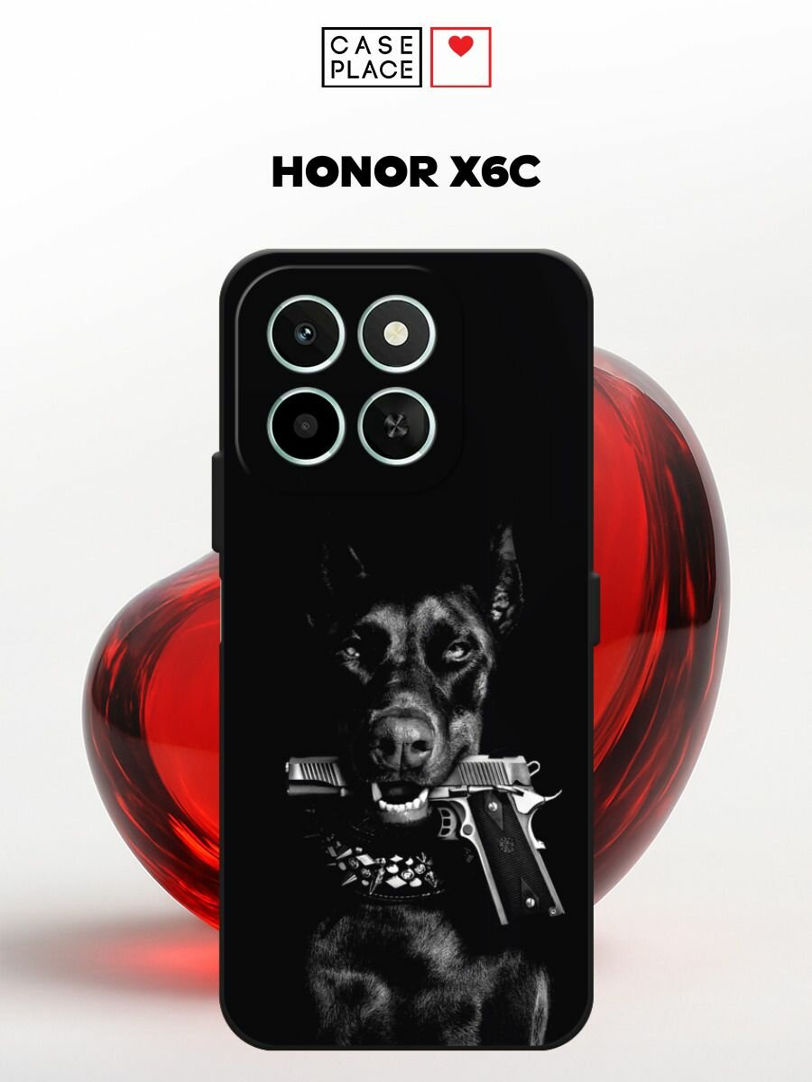 Черный матовый чехол на Honor X6c / Хонор Х6с с принтом Доберман