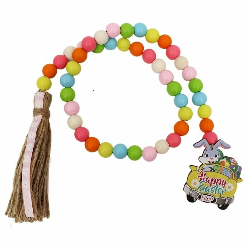 1 нитка пасхальных деревянных бусин из бисера, пеньковая веревка бисера