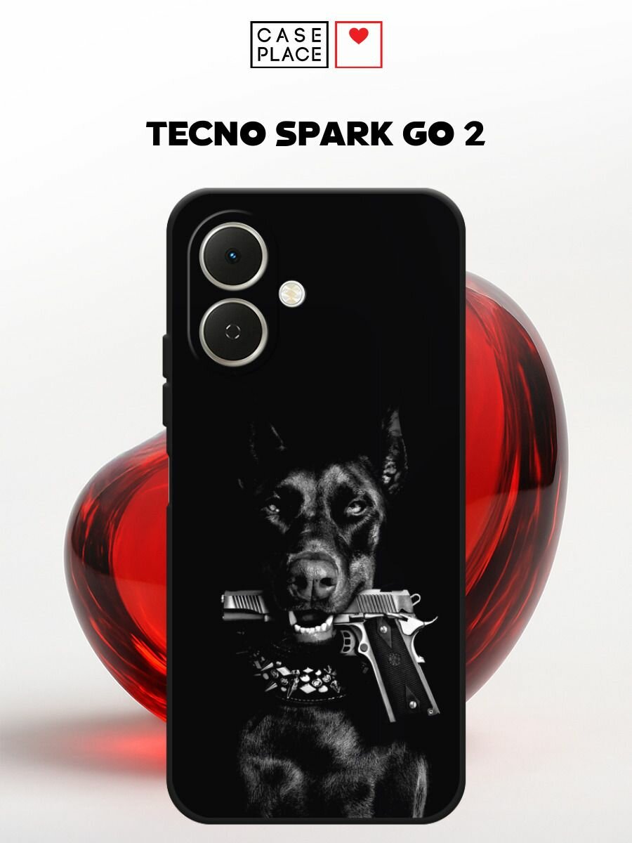 Черный матовый чехол на Tecno Spark Go 2 / Текно Спарк Го 2 с принтом Доберман