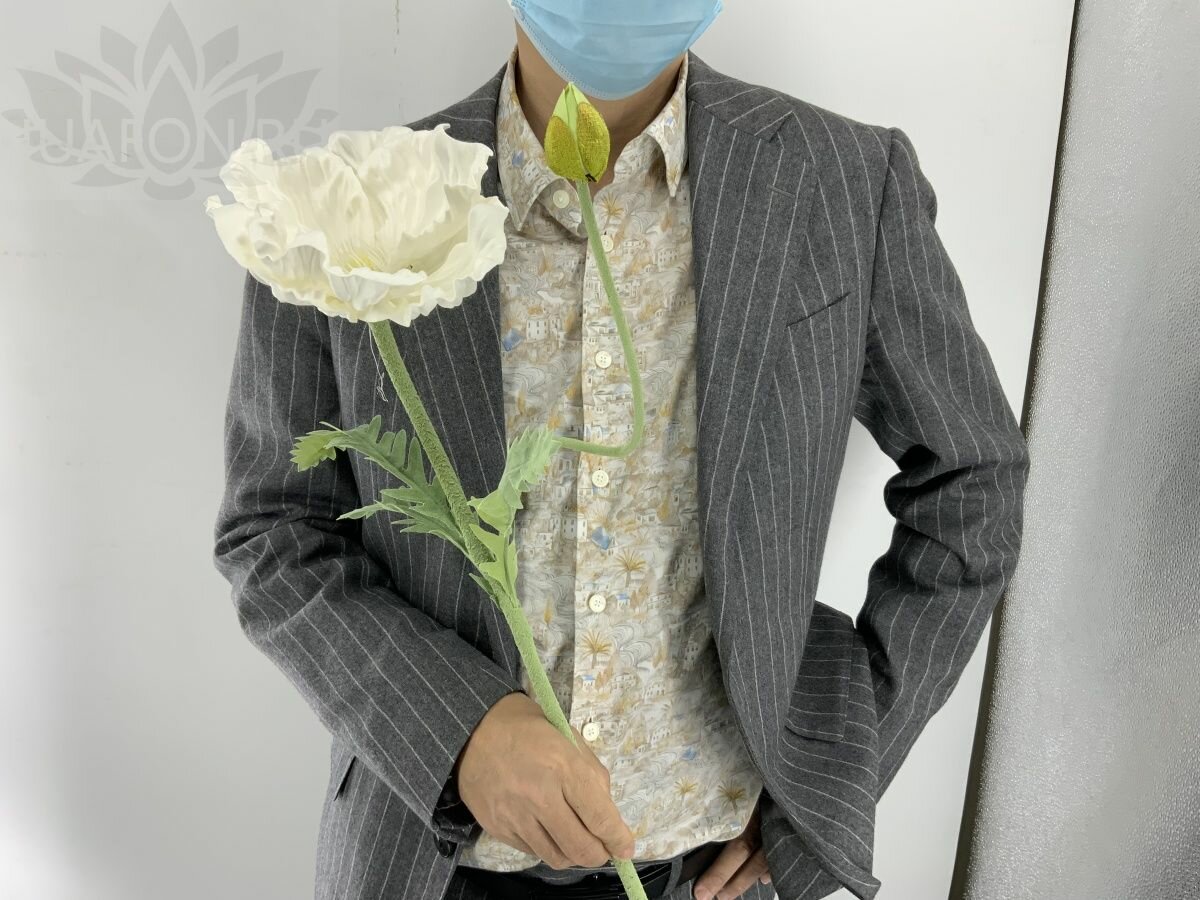 Искусственные цветы для декора мак белый крупный из латекса голова 17 см премиум серия 75 см