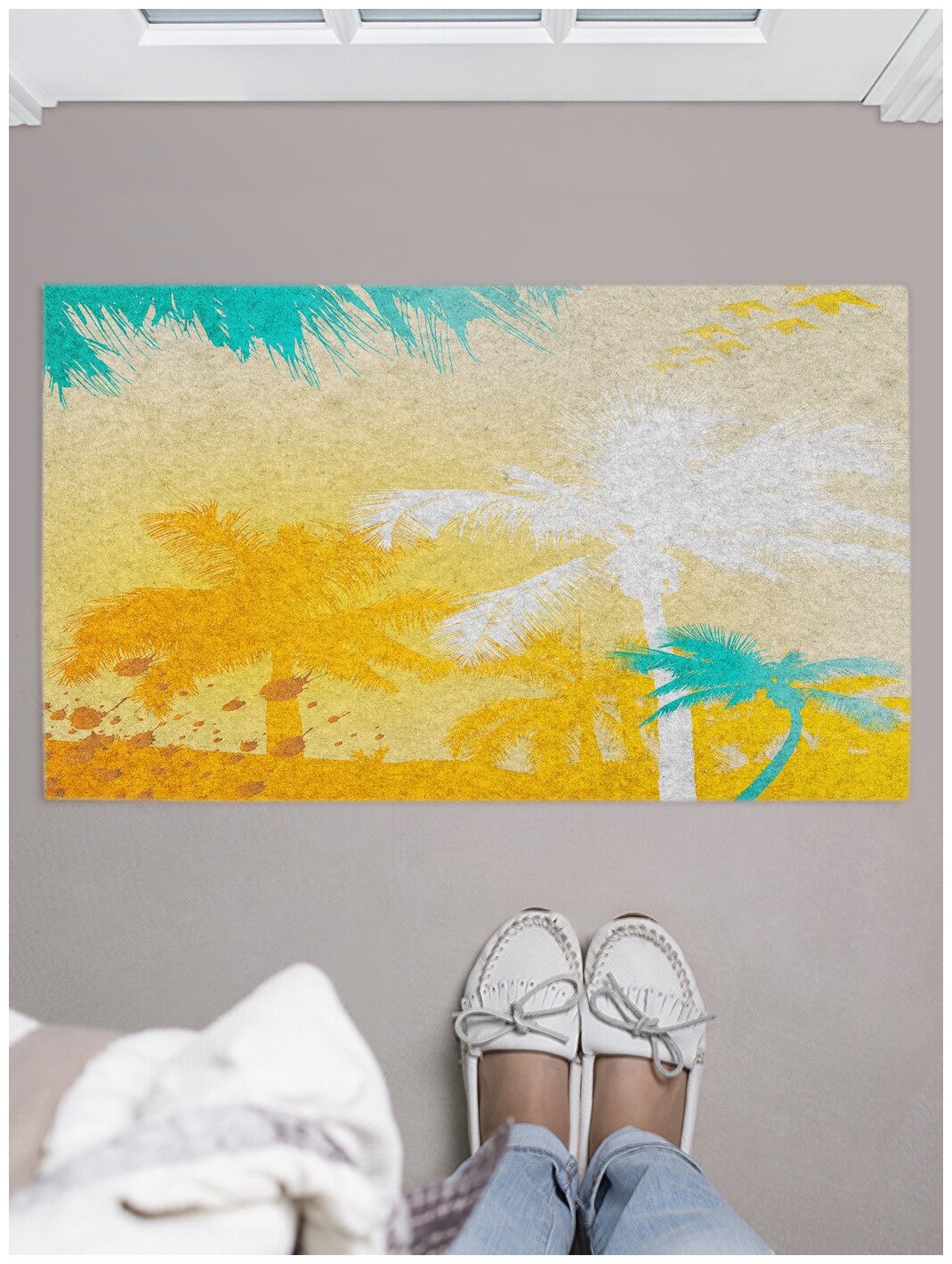 Коврик придверный в прихожую с принтом "Гавайские пальмы" 45 на 75 см , JoyArty