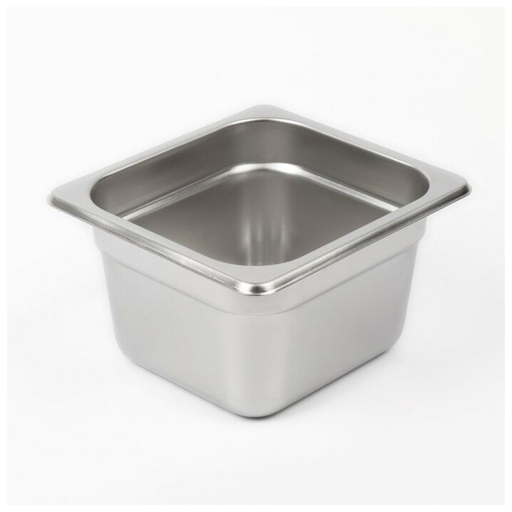 Гастроёмкость 1/6 из нержавеющей стали, 100 мм, 17,6×16,2×10 см, толщина 0,8 мм, 3113396