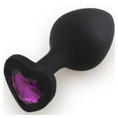 39813 Play Secrets Silicone Butt Plug Heart Shape Medium, черный/фиолетовый. Средняя анальная пробка с кристаллом в форме сердца