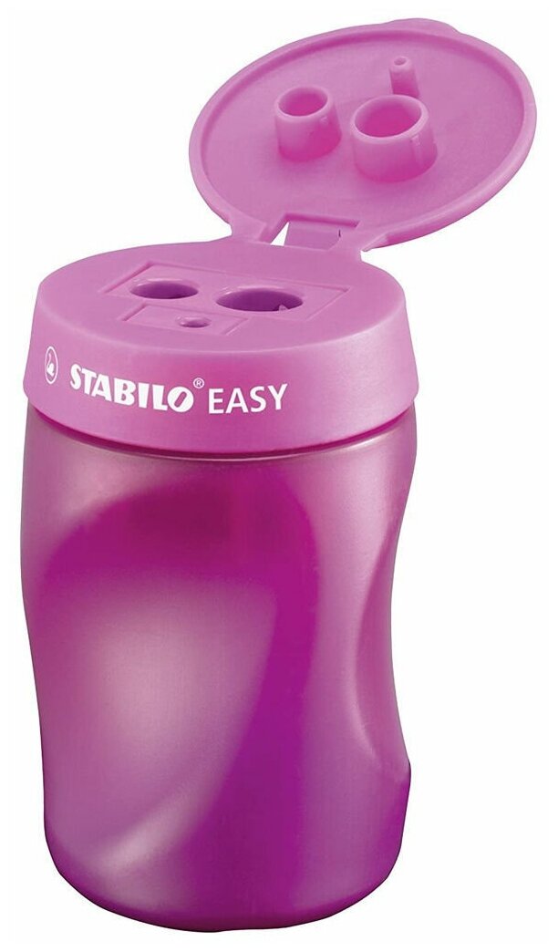 Точилка эргономичная с контейнером для правшей 3 отверстия STABILO EASYsharpener, розовая
