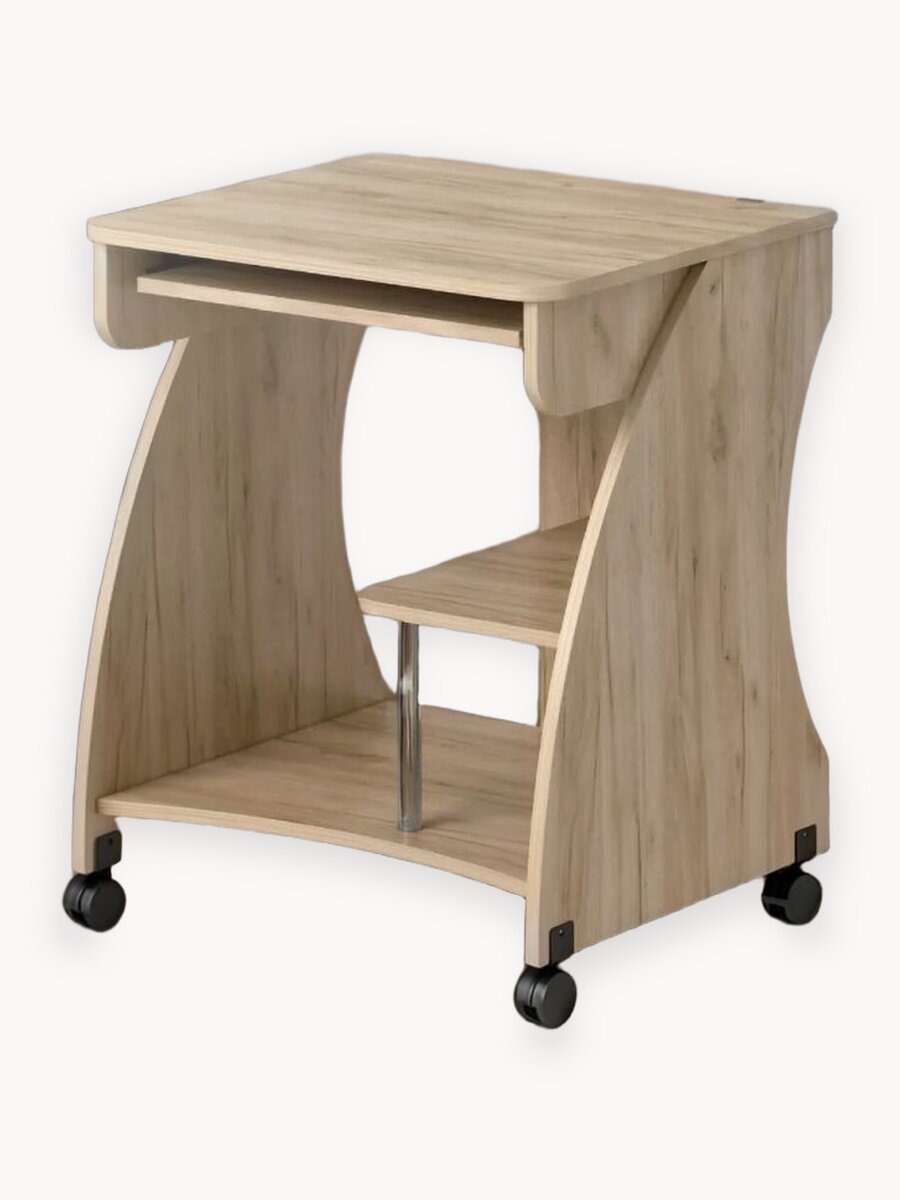 Стол компьютерный КС-600, BONMEBEL, ЛДСП Дуб крафт серый, на колесиках, 61х53,5х76 см, полка под клавиатуру