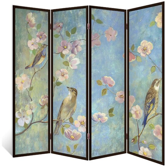 Ширма перегородка Декор Депо для комнаты деревянная "Райские воробушки" двухсторонняя с картинкой (живопись) 4 створки венге 176х185 см 14 кг