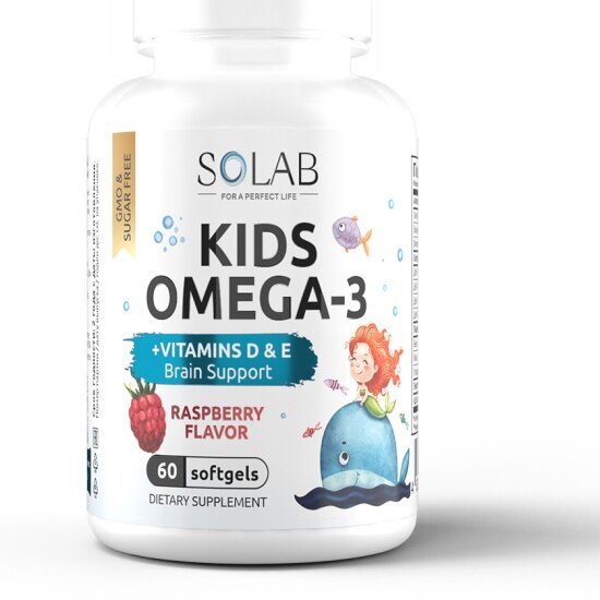 БАД Solab Omega-3 Kids+Vitamins D&E малина и травы 60 капсул