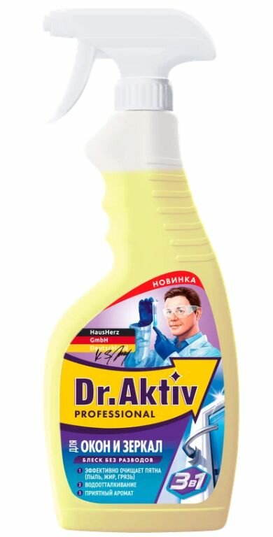 Dr.Aktiv Средство для мытья окон, зеркал и стеклянных поверхностей Лимонная свежесть, 500 мл