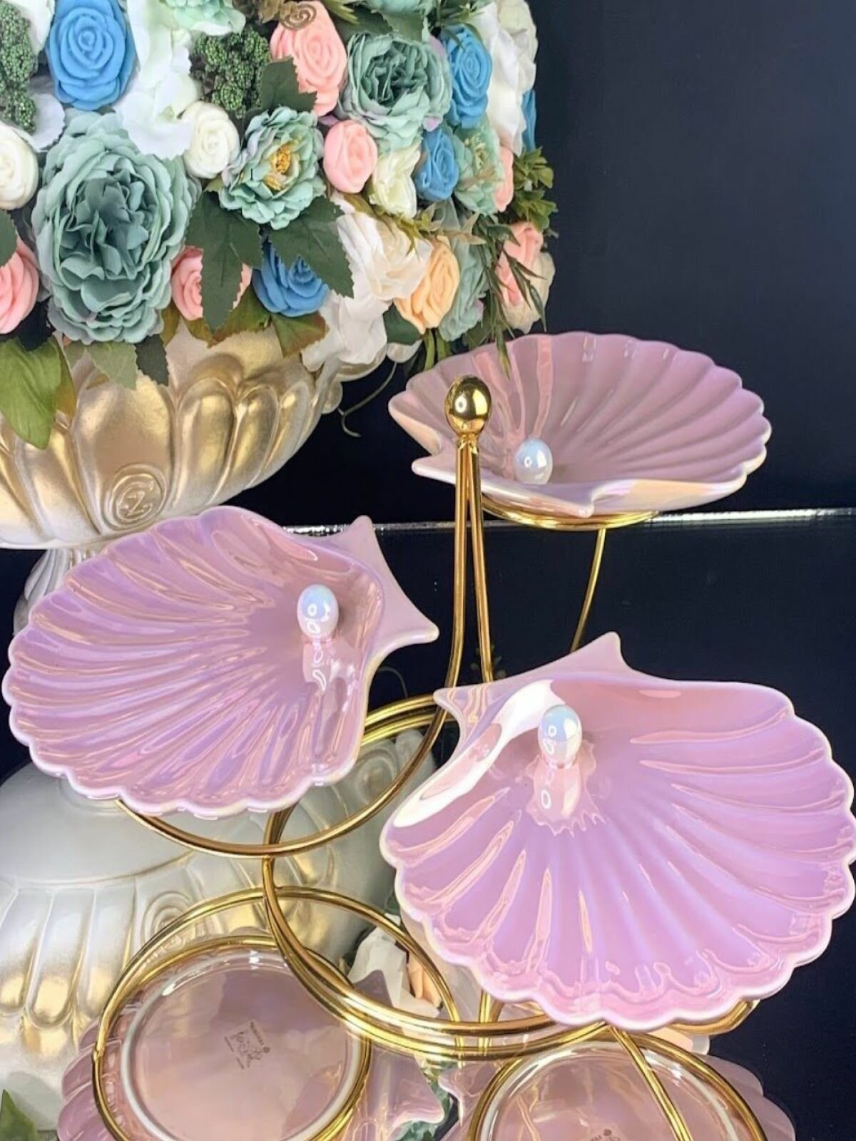 Менажницы на подставке Lenardi Перламутр набор 3 шт, фарфор