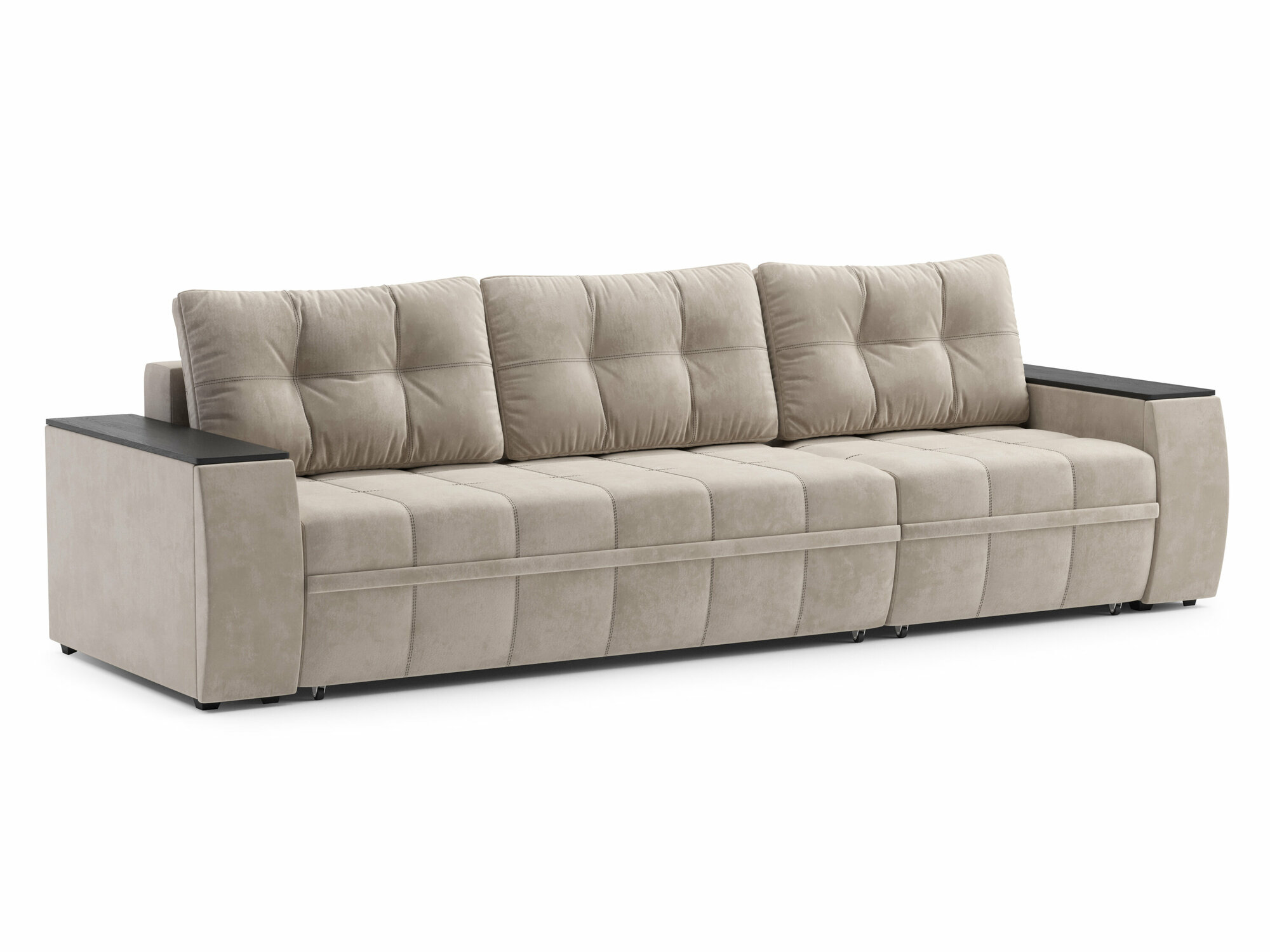 Диван - кровать Мустанг лонг с кресельной частью, с утяжками, подлокотники короба д/белья, для ежедневного сна, велюр, сп. место 160*270