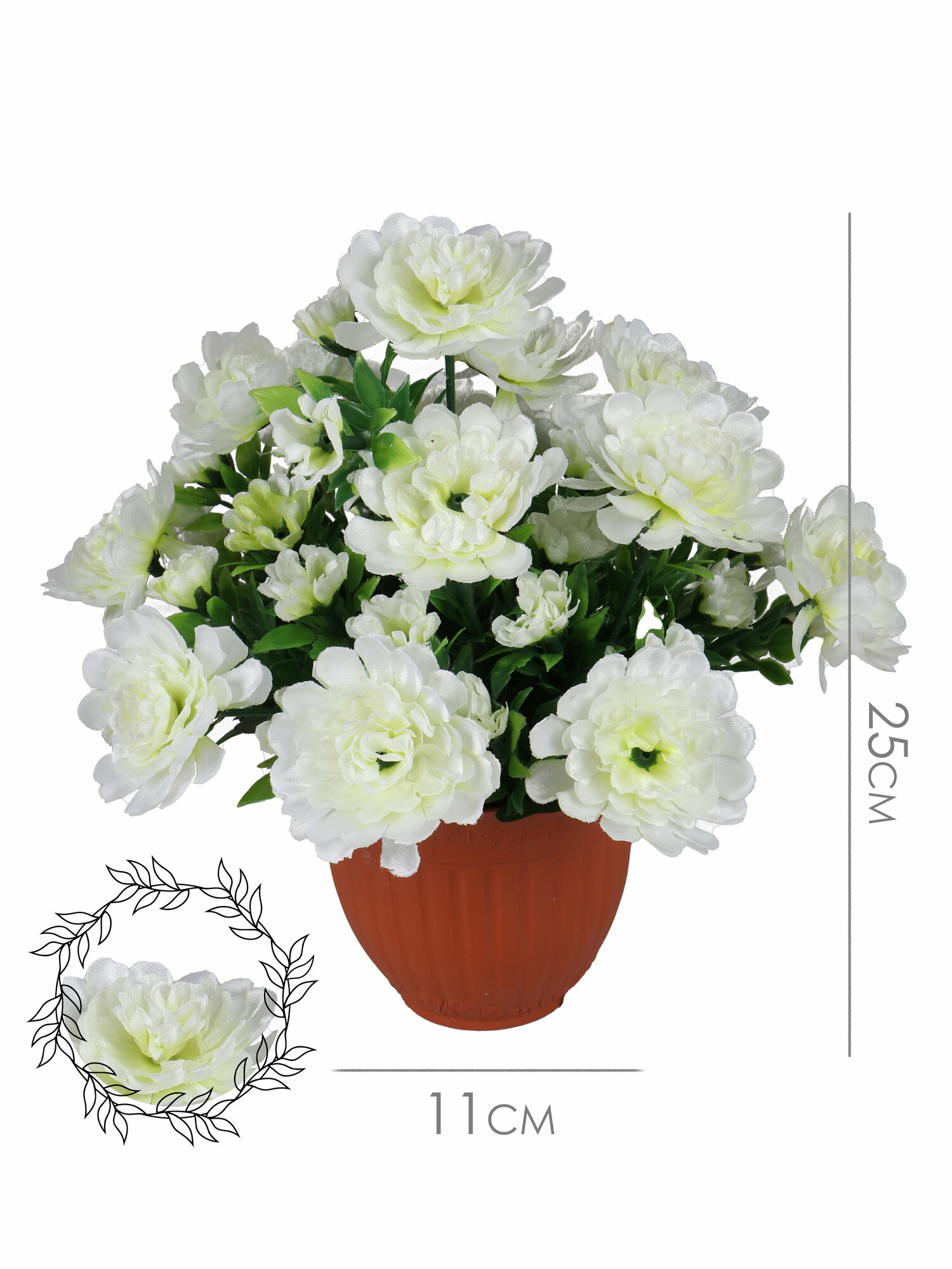 Искусственные хризантемы Holodilova, 25см, белые и зеленые, в горшках