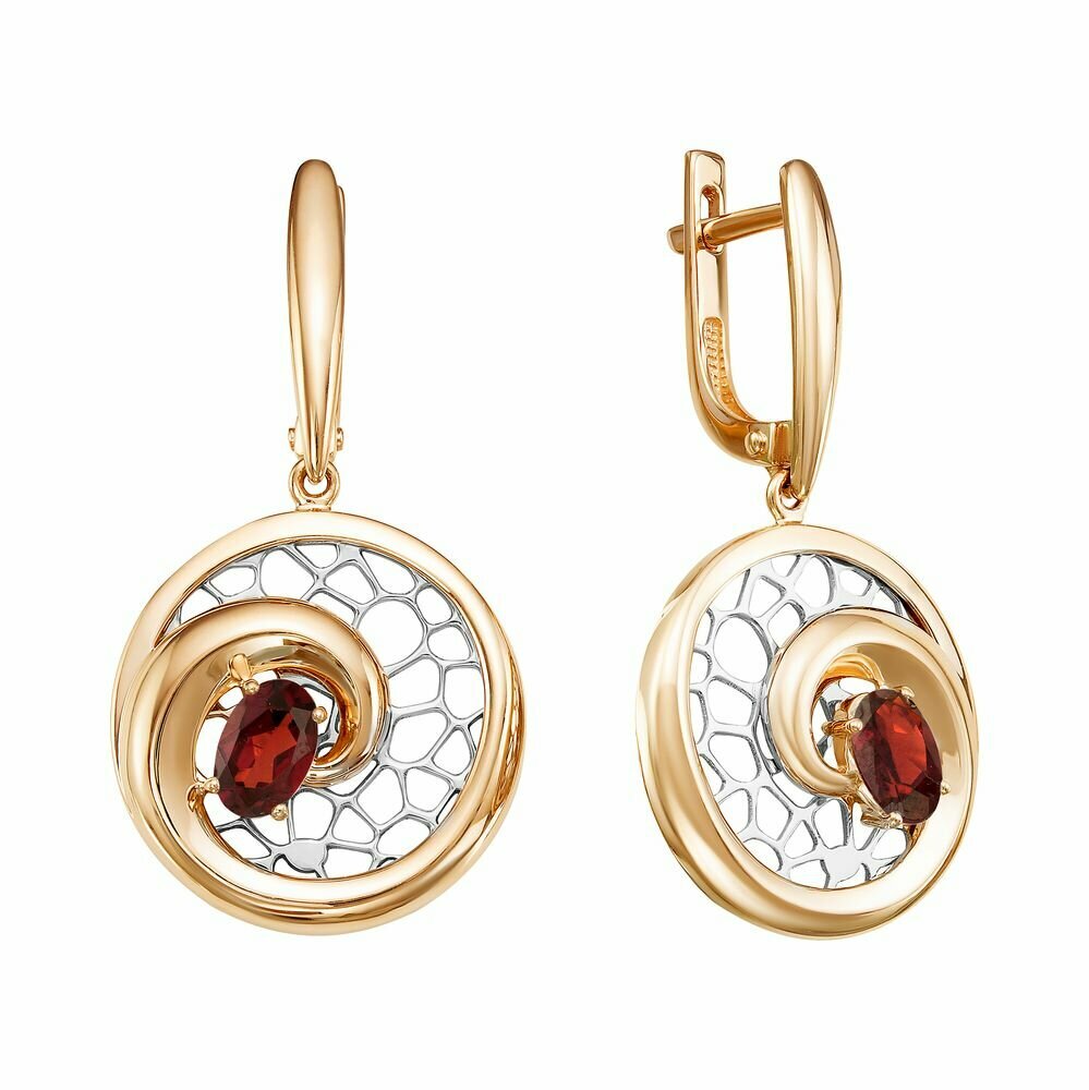 Серьги, золото, 585 проба, гранат