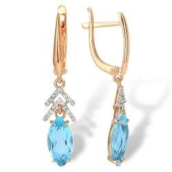 Серьги, красное золото, 585 проба, родирование, фианит