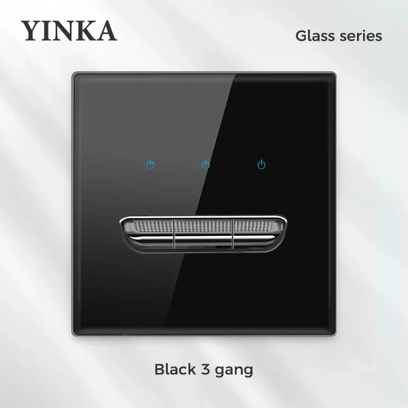 YINKA Выключатель Black 3gang из закаленного стекла