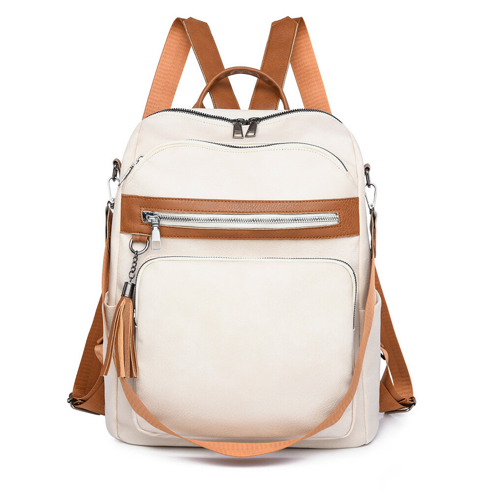 Рюкзак zhen li, искусственная кожа, бежевый, с антресолью, трехмерный мешок