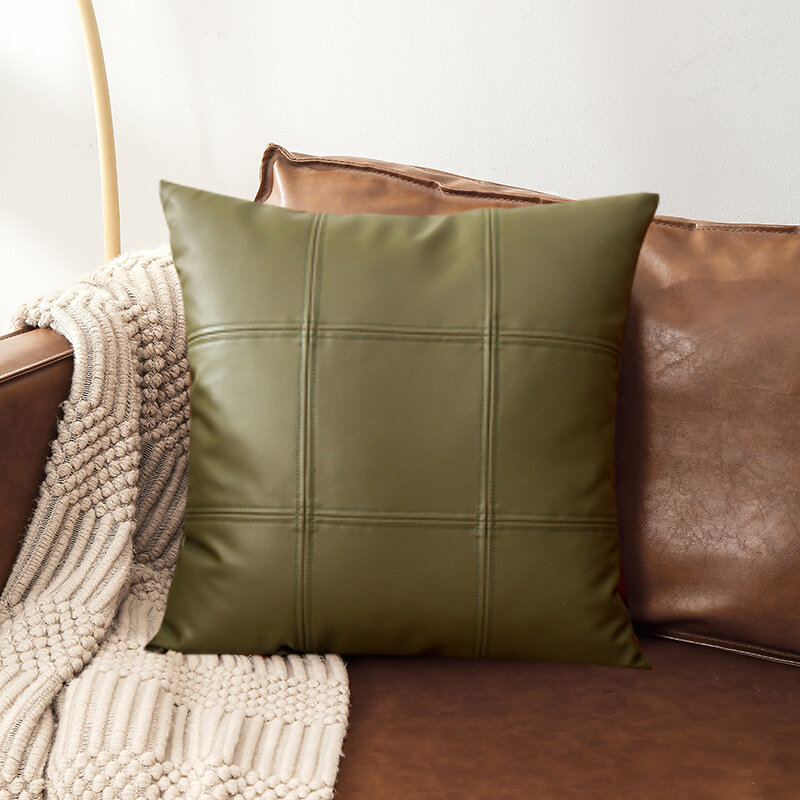 Легкая роскошная кожаная подушка, ретро модель подушки, современная однотонная подушка с пэчворком, простая кожаная подушка