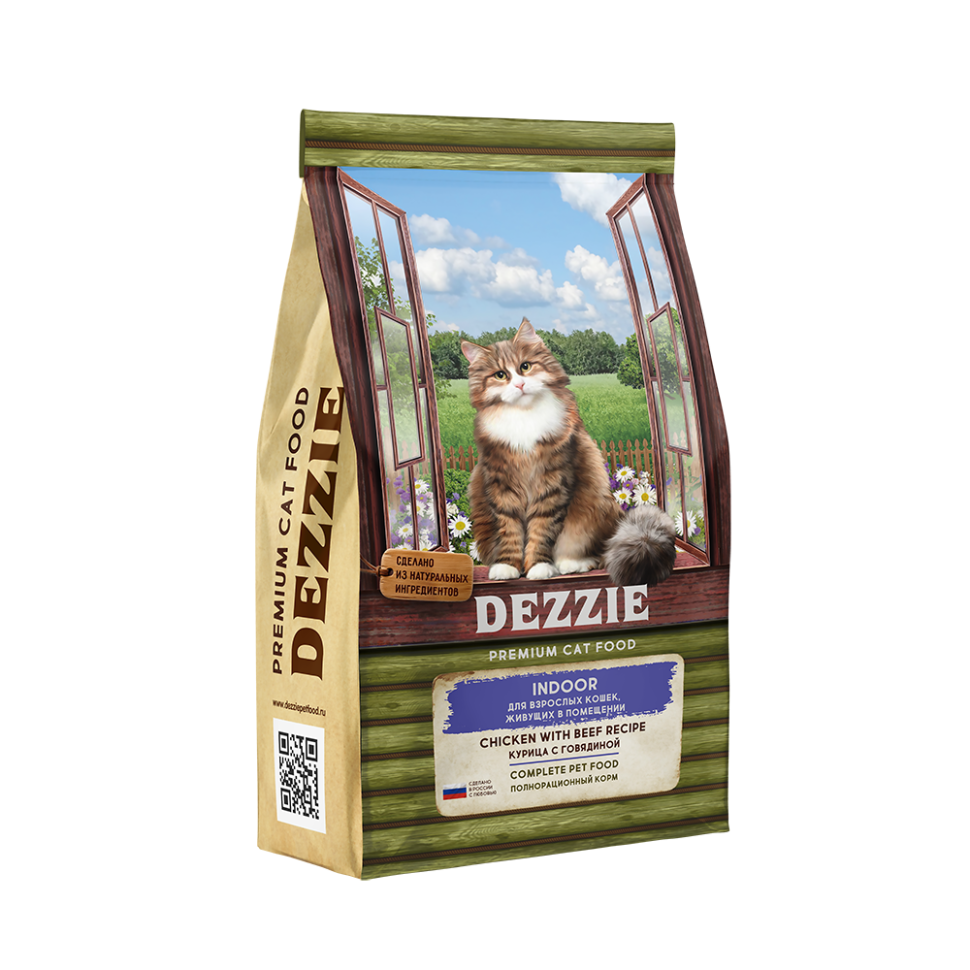 Dezzie Indoor Adult Cat сухой корм для взрослых кошек, живущих в помещении с курицей и говядиной - 10 кг
