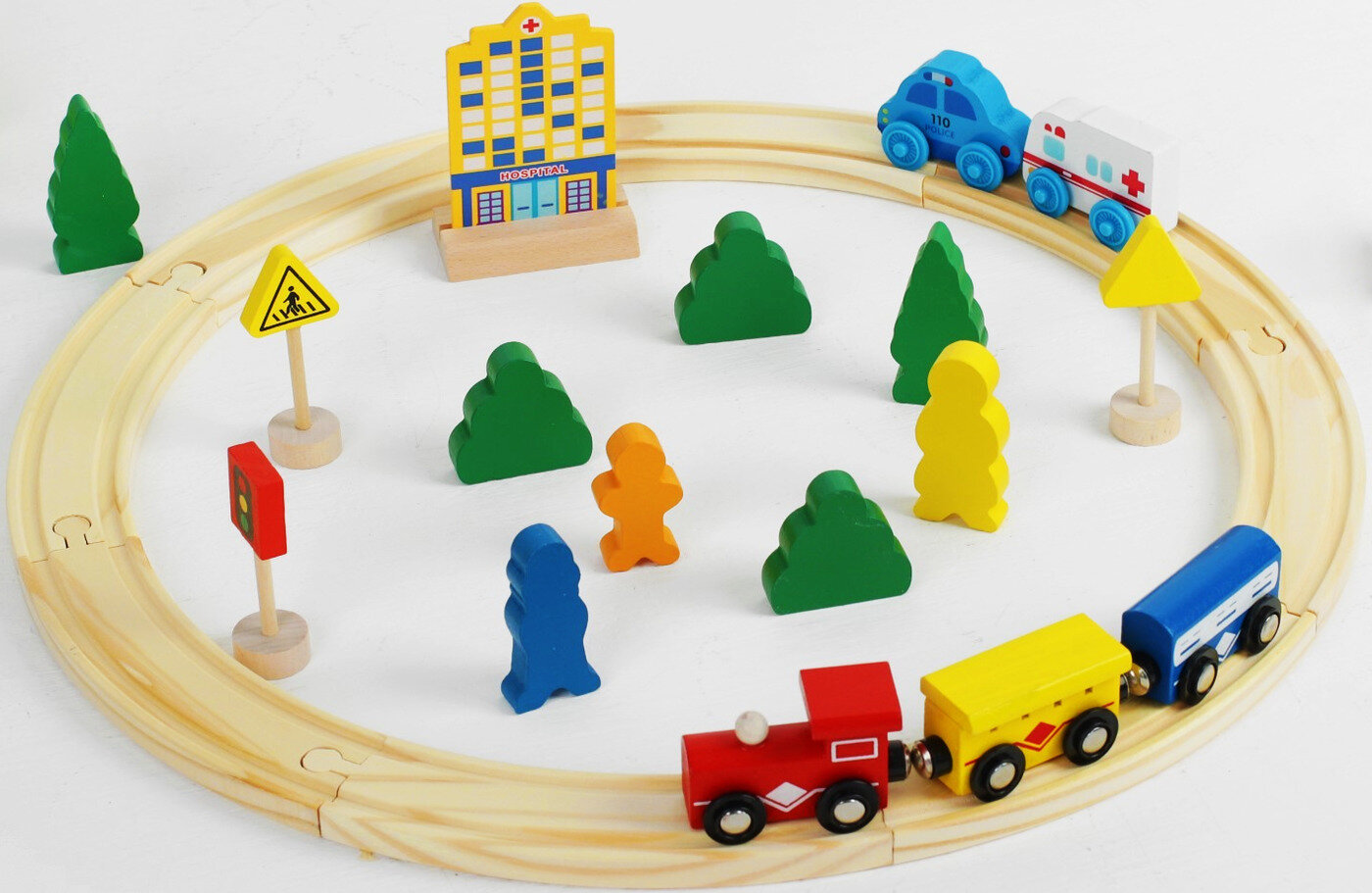 Деревянная игрушечная железная дорога со станцией, железнодорожный набор из 26 деталей