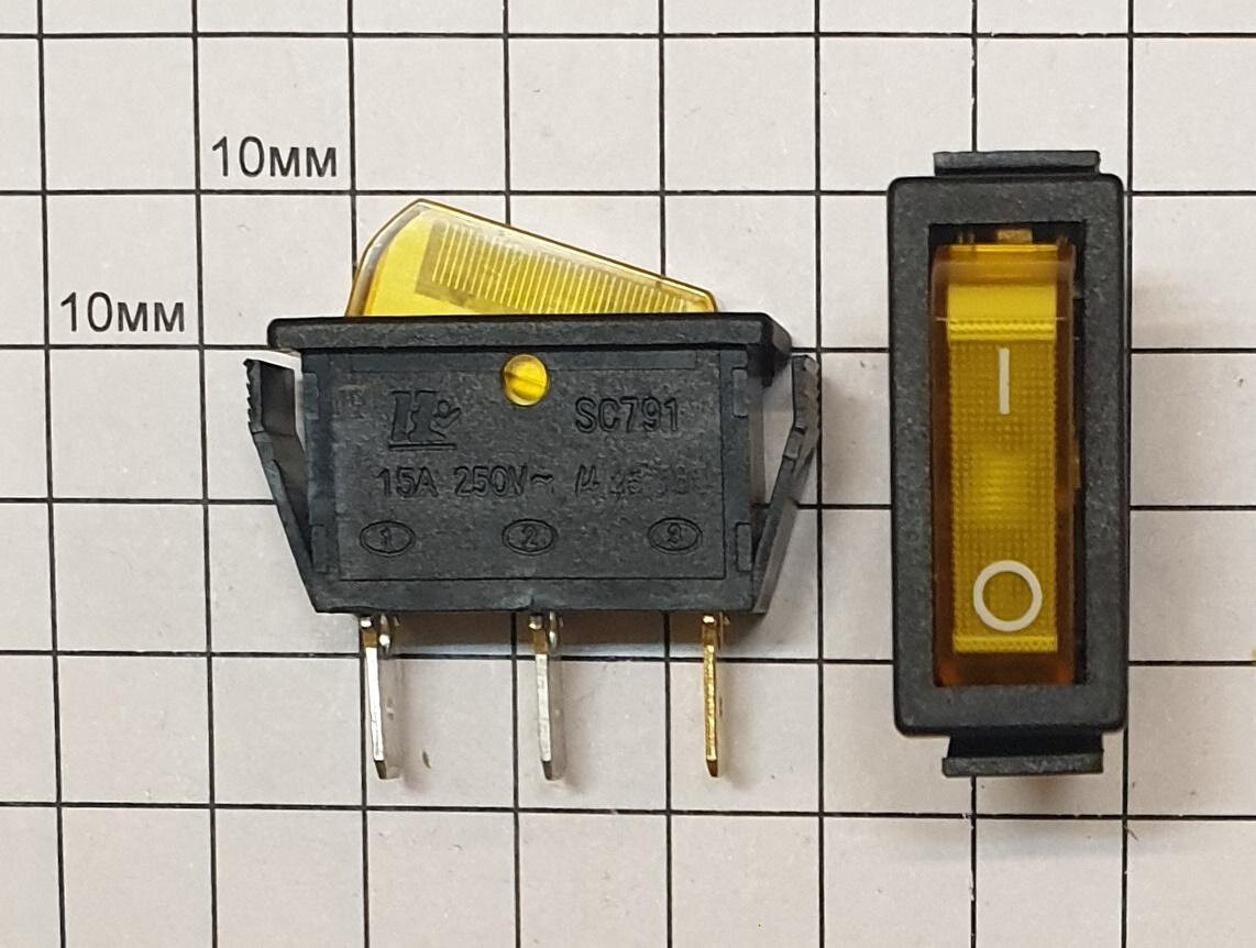 Выключатель SC 791 3c Подсв.220V желтый off-on
