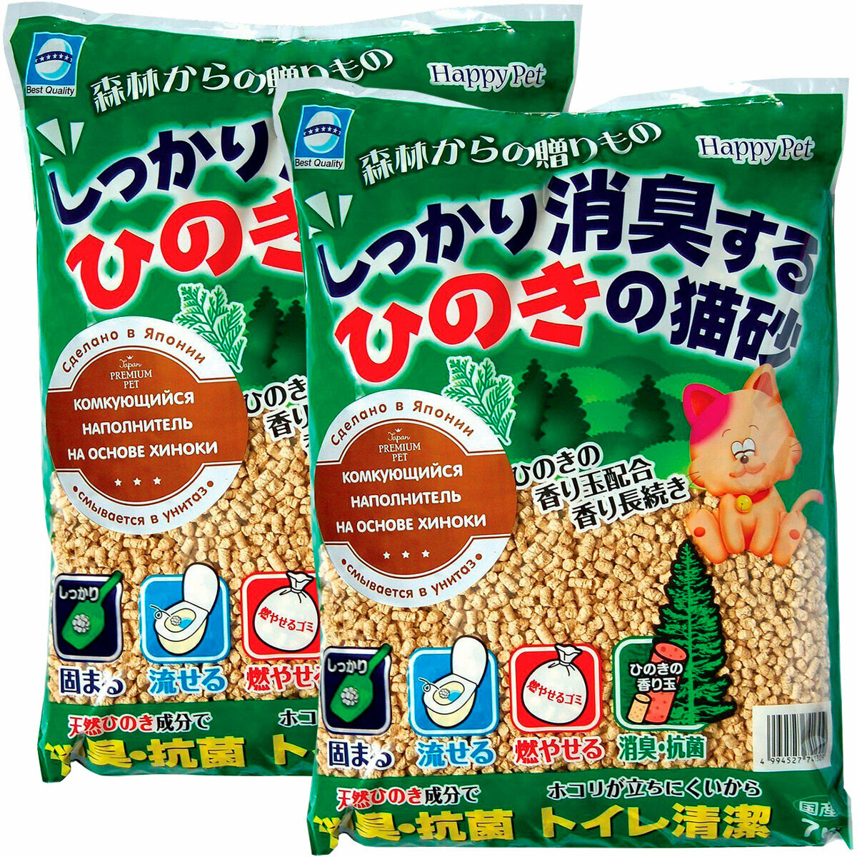 Наполнитель комкующийся Premium Pet Japan древесный с хиноки для туалета кошек (7 + 7 л)