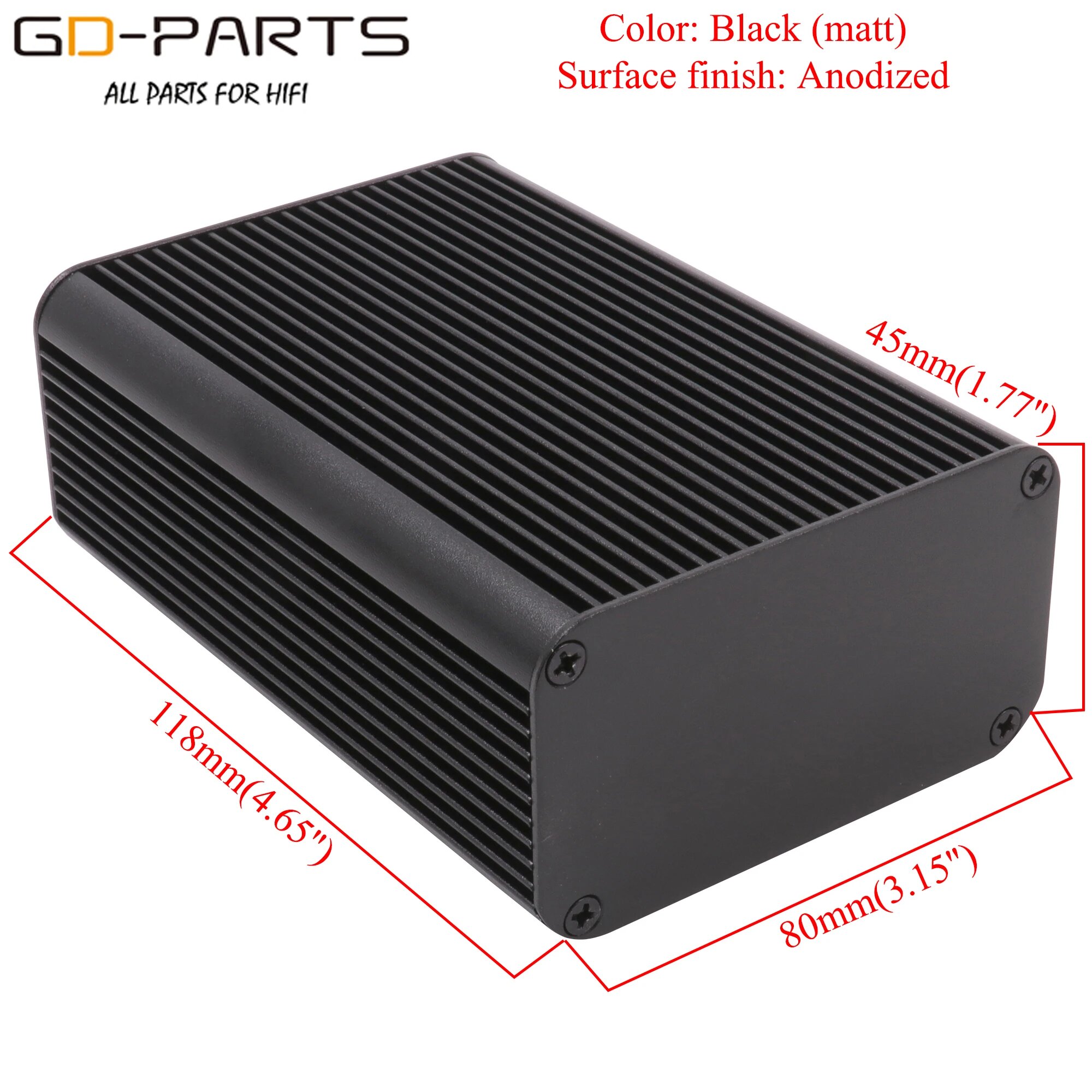 Корпус усилителя GD-PARTS алюминиевый серебристый/черный 80x45x118 мм Black