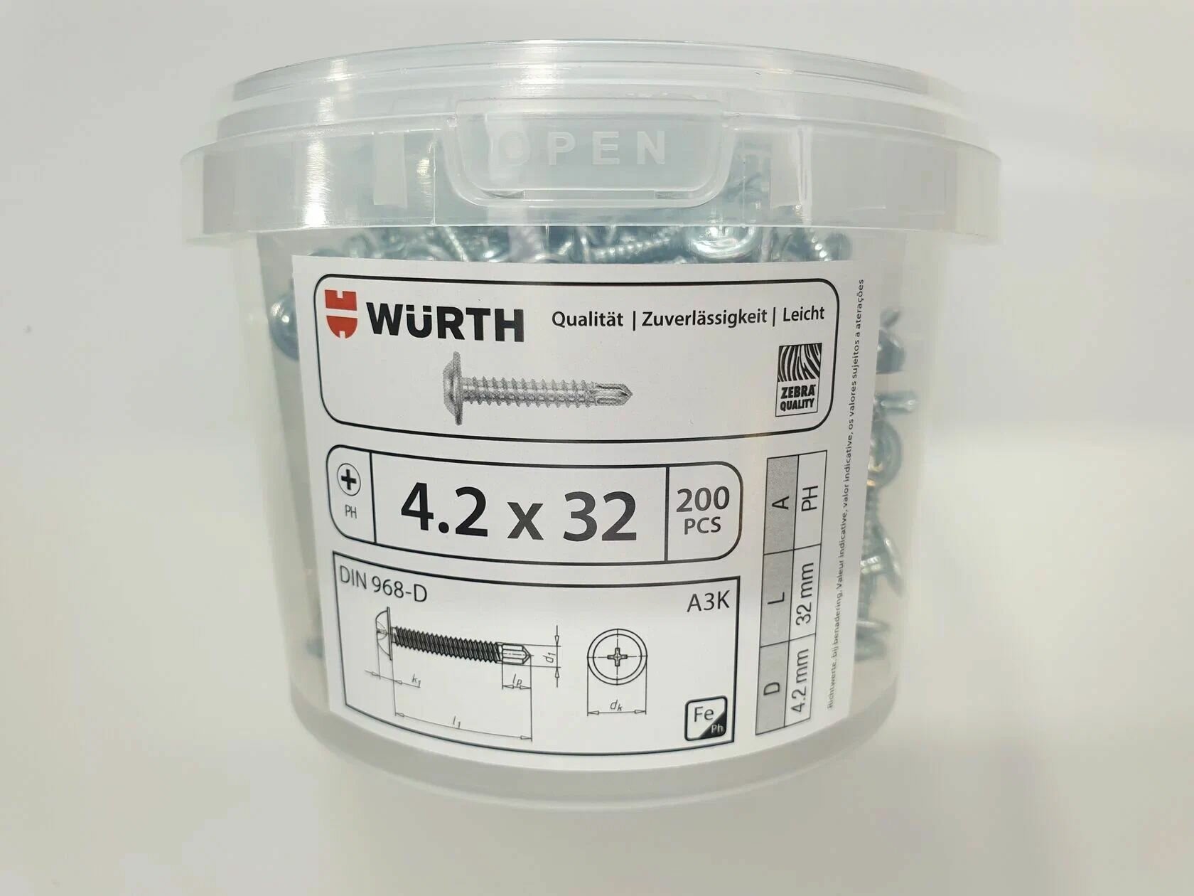 Саморез по металлу DIN 968-D 4.2x32 PH (200 pcs) WURTH, Германия