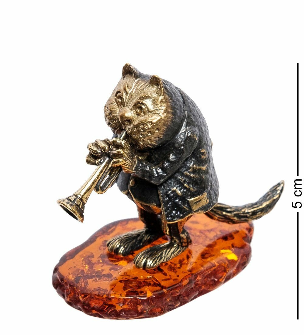Фигурка 'Кот с горном' (латунь, янтарь)