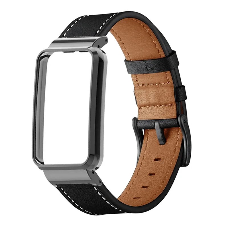 Кожаный ремешок Xiaomi Mi Band 7 Pro черный с чехлом