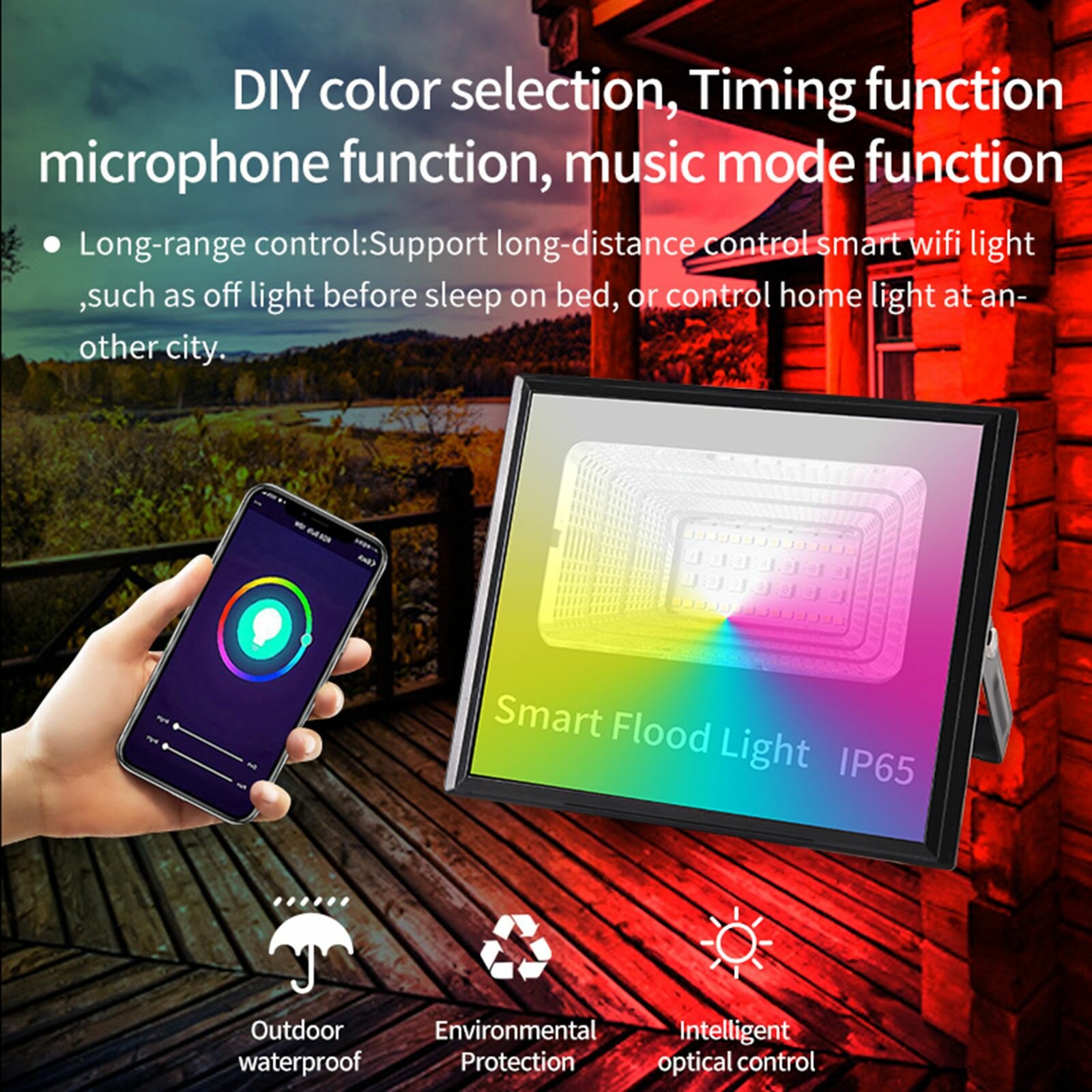 Умный прожектор 30W 2000LM RGB с WiFi и Alexa