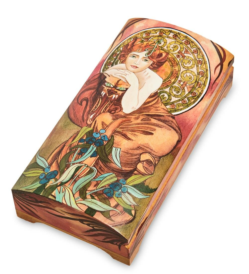 Шкатулка "Альфонс Муха-Драгоценные камни. Изумруд" A2166524 Народные промыслы, Дерево липа, краски, лак